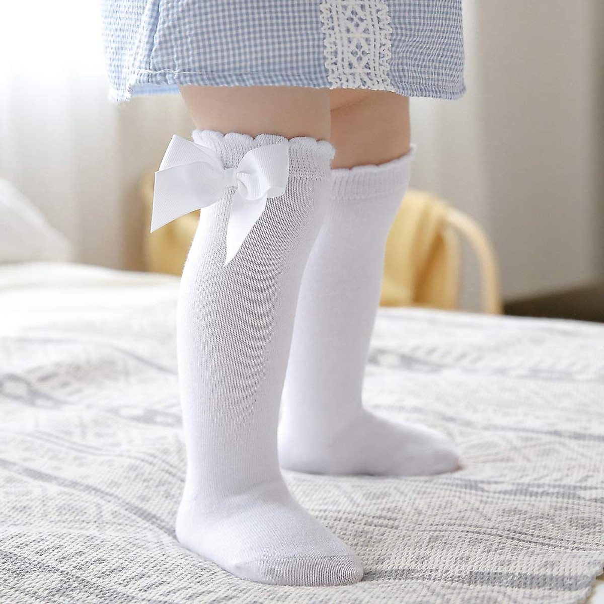 DRESHOW BQUBO Baby Knee High Sock Toddler Girl Dress Socks Baby Knit Stocking Cotton Infant Girls Socks