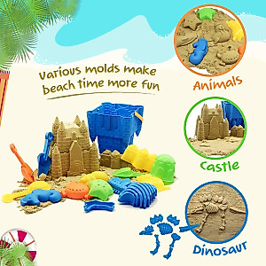 Beach Sand Toys for Kids, 27 pcs Beach Toys Castle Molds Sand Molds, Beach Bucket, Beach Shovel Tool Kit, Sandbox Toys for Toddlers, Beach Accessories Outdoor Indoor Play Gift 1 Bonus Mesh Bag