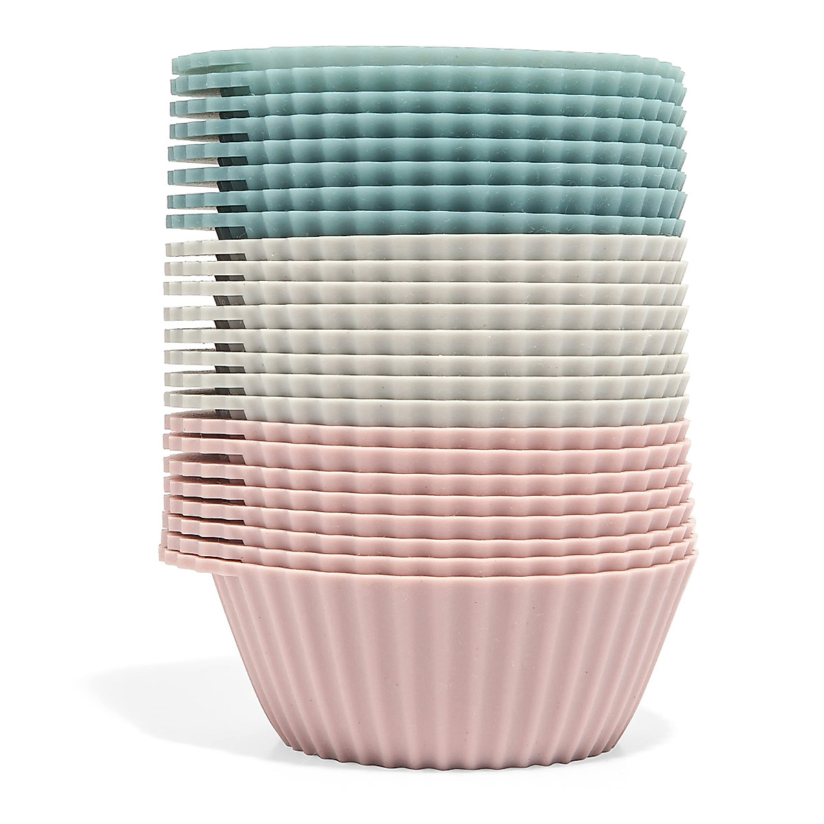 The Silicone Kitchen Reusable Silicone Baking Cup Silicone Muffin Liners for Cupcakes, BPA Free, Regular, 24 Pack, Pink Gray Blue