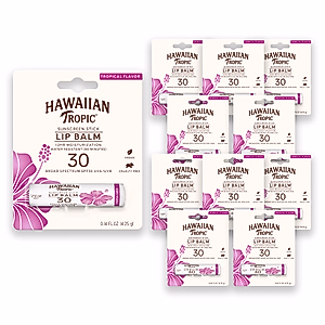 Hawaiian Tropic Tropical Lip Balm SPF 30 | Lip Balm for Stocking Stuffers for Adults, Christmas Gifts, Lip Sunscreen, Lip SPF 30, Lip Sunblock, Travel Sunscreen, Mini Sunscreen, 0.14oz (Pack of 10)