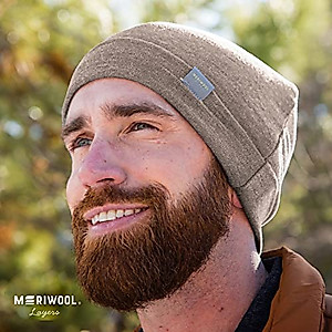 MERIWOOL Unisex Merino Wool Cuff Beanie Winter Hat for Men and Women Khaki
