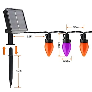 RECESKY C7 Halloween Solar Lights - 50 LED 24Ft Smooth Bulb Orange Purple Halloween String Light with Timer - 8 Modes Fairy Halloween Lighting for Outdoor Garden Yard Home Party Halloween Decorations