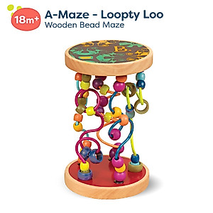 B. toys – Loopty Lo Wooden Rolling Toy - Developmental Bead Maze – Wooden Wire Maze – Crawling Rolling Toy- 47 Beads & 5 Mazes – Classic Toy for Babies, Toddlers, Kids – Quality Wood – 18 Months +