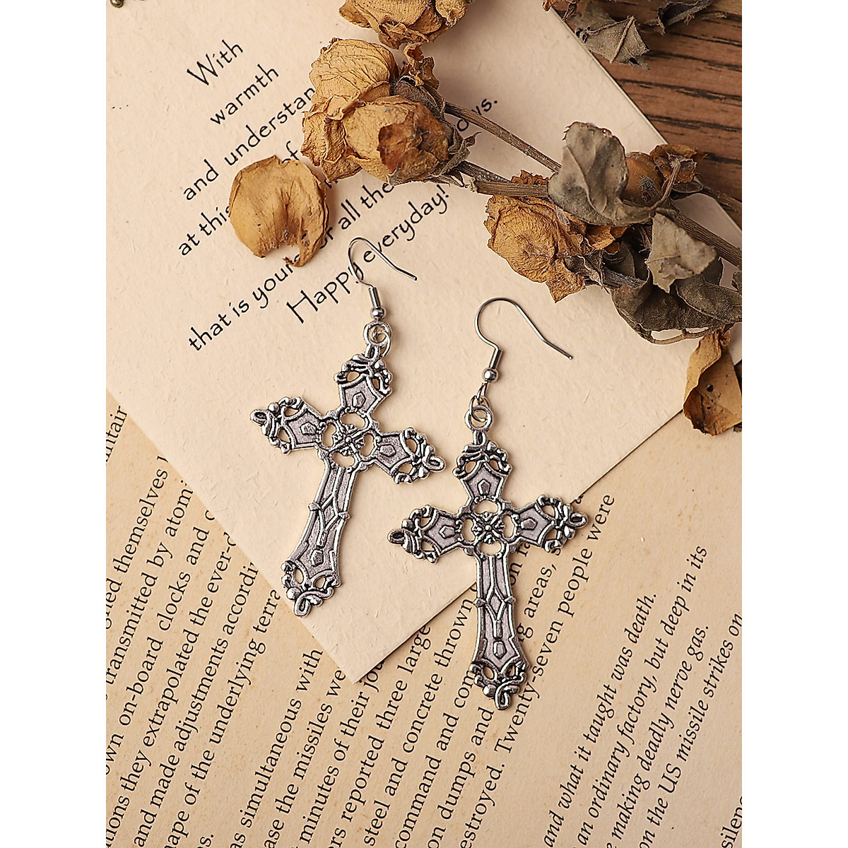 Sacina Gothic Cross Earrings, Zinc Alloy Cross Dangle Earrings, Goth Jewelry Gift for Women