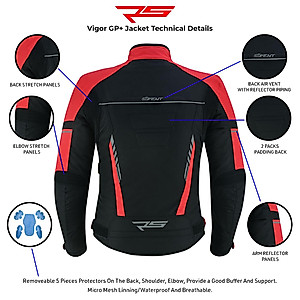 RS Motosports All Season Racing Motorbike Jacket for Men Water Proof & Breathable Motorcycle Jacket with Textile Fabric (US, Alpha, X-Large, Regular, Regular, Black/Black)