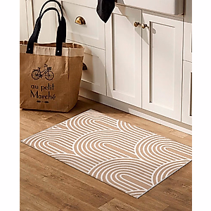 LEEVAN Washable Bathroom Rug, 2'x3' Low Profile Entryway Rug Tan Reversible Door Mat, Cotton Woven Non-Shedding Kitchen Rug Farmhouse Bedroom Rug Carpet for Foyer Front Porch Decor