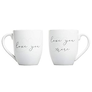 Pearhead Wedding Love You and Love You More Mug Set, Couple Coffee Mugs, Gift for Newlyweds and Brides to Be, Anniversary, Engagement, Wedding Keepsake, White