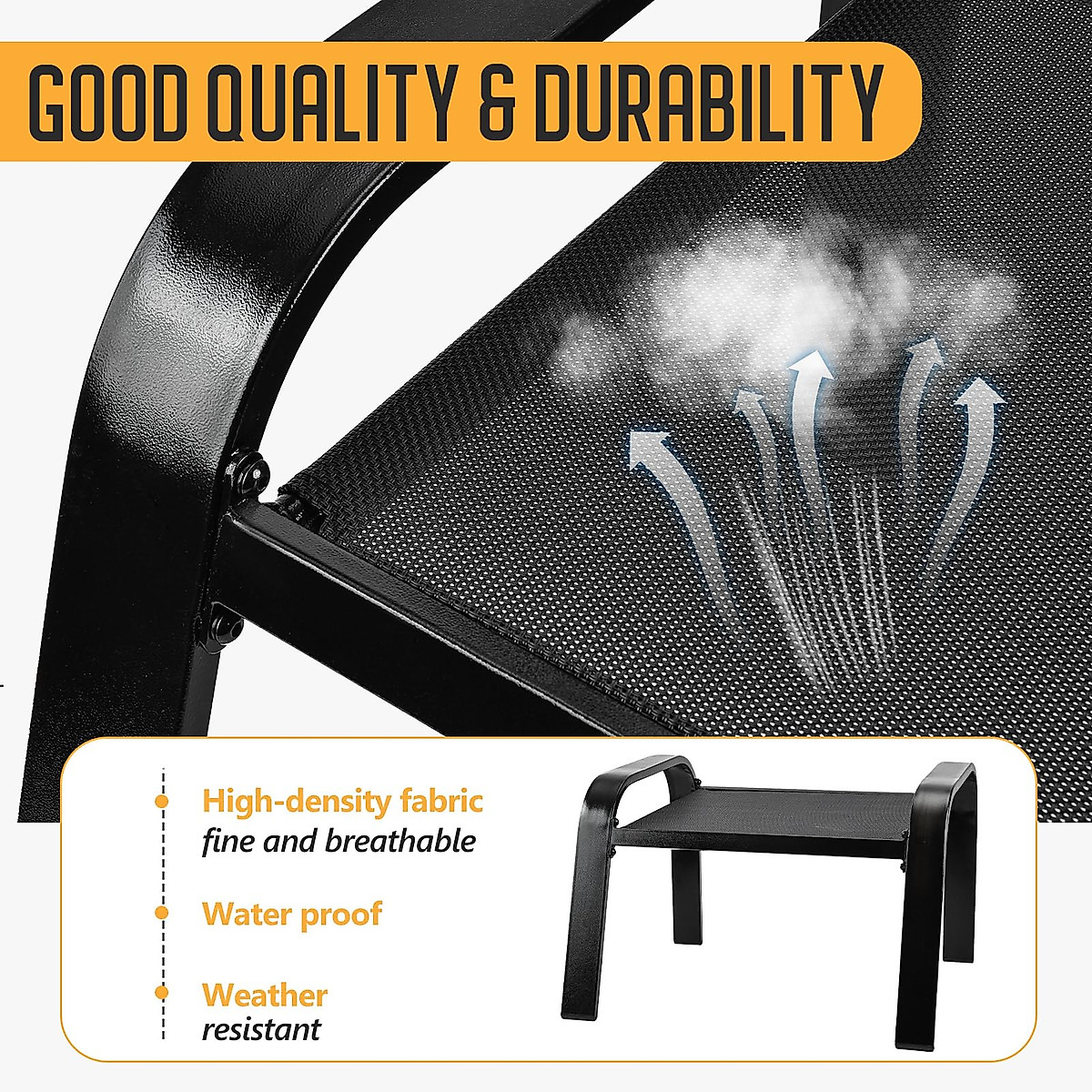 Deugold Outddor Patio Ottoman 2 Set All Weather Outdoor Foot Rest Patio Furniture Coffee Table for Garden Backyard Porch Black