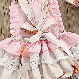 BOIBOKOKO Infant Baby Girl Easter Outfits Sleeveless Bunny Floral Print Romper Ruffle Halter Jumpsuit Bodysuit Easter Clothing (1#Beige, 0-6 Months)