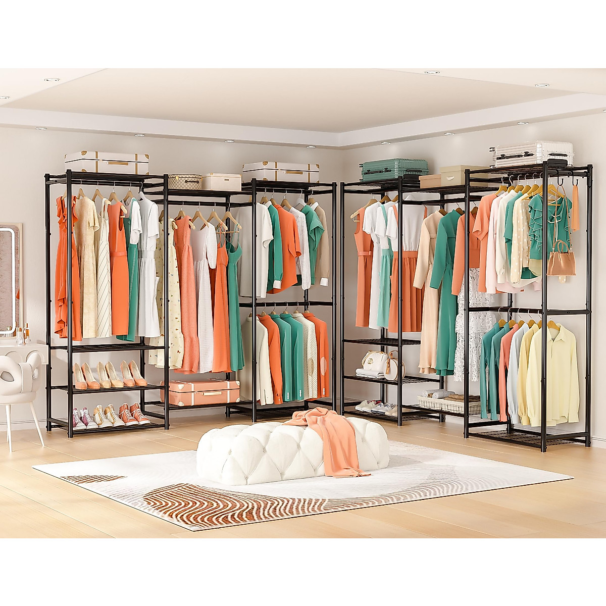 Neatrays Wardrobe Closet Heavy Duty Clothes Rack, Portable Closet Organizer System with 4 Hang Rods & 8 Shelves, Metal Clothing Rack Garment Rack for Hanging Clothes, Max Load 890 LBS