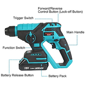 Cordless Rotary Hammer Drill Kit with 2.0Ah Lithium-Ion Battery and Charger,Brushless Motor,SDS Plus,2 Modes,3 Drill Bits,Variable Speed for Concrete Wood Brick Metal