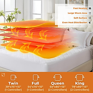 DAICO Heated Mattress Pad Twin Size Soft and Warm Cover 10 Heat Settings Electric Mattress Pad, 1-12H Auto Off, Fast Heated Mattress Topper Deep Elastic Pocket, 39''x75'', White