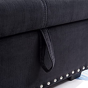 Sectional Sofa with Chaise, HABITRIO 91" L-Shape Loveseat Couch w/Roll-out Sleeper Bed, Reversible Storage Lounge, Black Velvet Upholstered Button Tufted Nailhead Trim Accent Furniture for Living Room