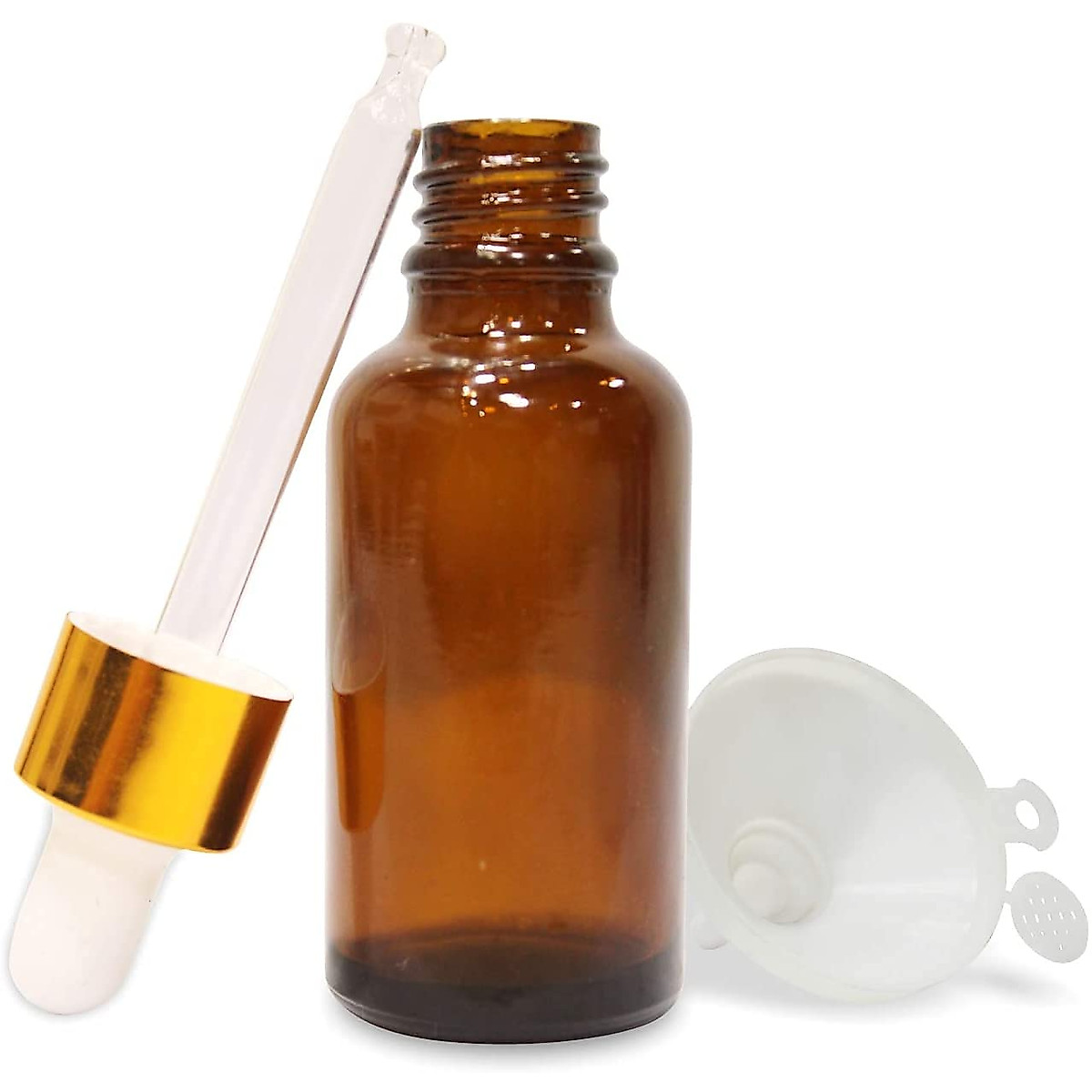 SHOPRYTHM Glass Amber bottle with golden dropper & Funnel (1 oz)
