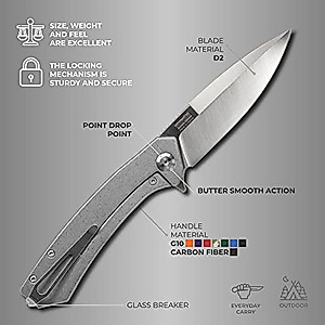 Firebird GANZO Adimanti Skimen Pocket Folding Knife G10 Handle with Clip and Glass Breaker D2 Steel Blade Hunting Fishing Camping Outdoor EDC Knife (Black)