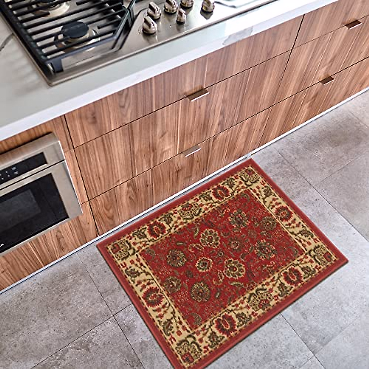 Ottomanson Ottohome Collection Non-Slip Rubberback Oriental Design 2x3 Indoor Area Rug/Entryway Mat, 2'3" x 3', Red