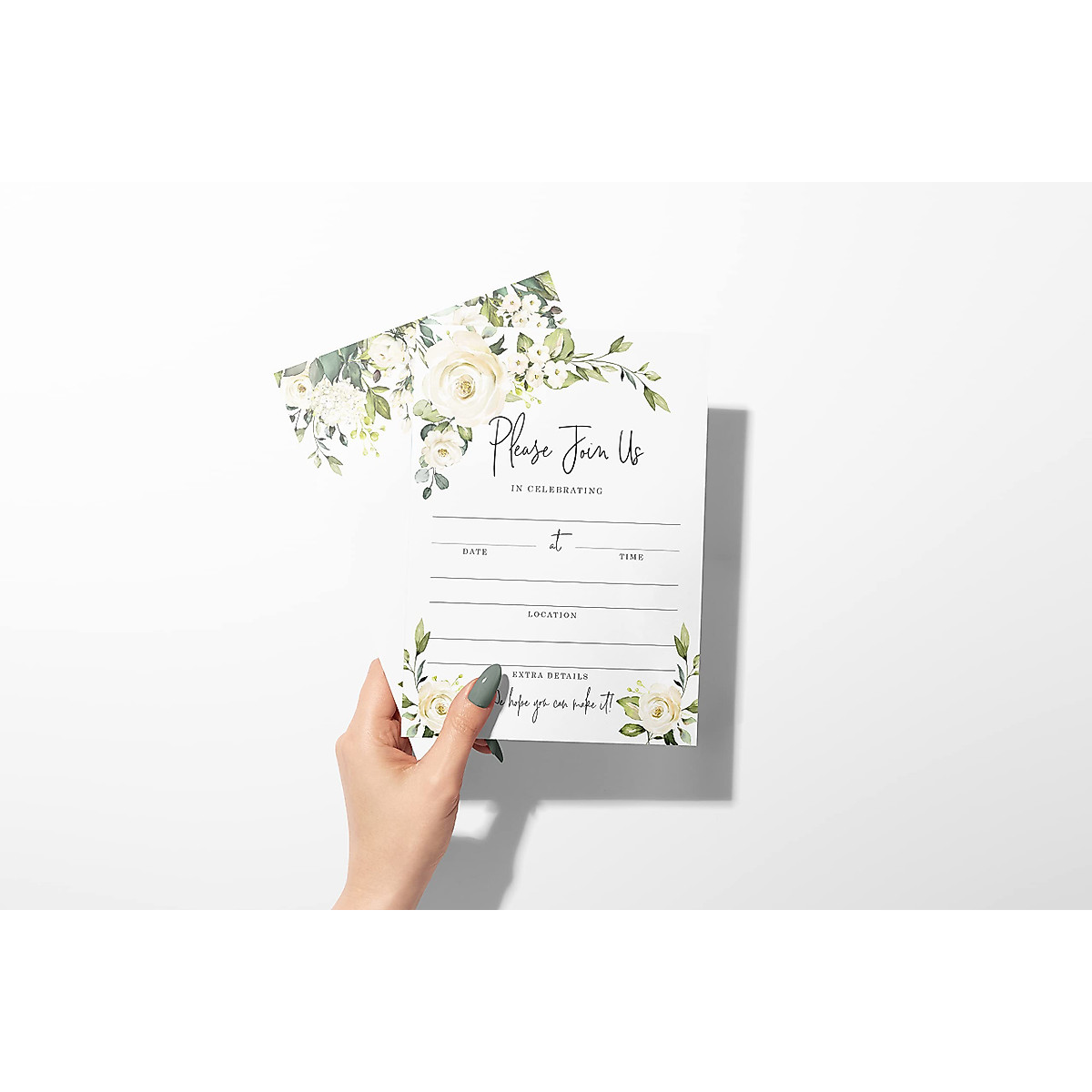 White Rose Invitations For All Occasions - Elegant Invites Perfect for Weddings, Bridal Showers, Birthdays, Engagements, Bachelorette Parties, Receptions, Anniversaries - Envelopes Not Included