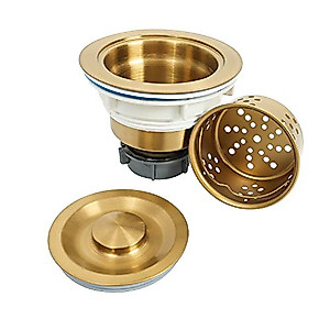 LQS Kitchen Sink Drain Strainer Assembly and Gold Undermount Bar Sink, RV Sink, Handmade Stainless Steel Bar Sink 15" x 17", 16 Gauge Workstation Sink