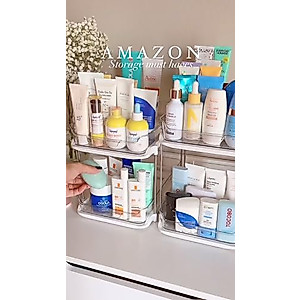 Delamu 2-Tier Multi-Purpose Bathroom Cabinet Organizer, Pull Out Under Sink Organizers and Storage, Stackable Pantry Organization and Storage, Clear Under Cabinet Storage with Movable Dividers