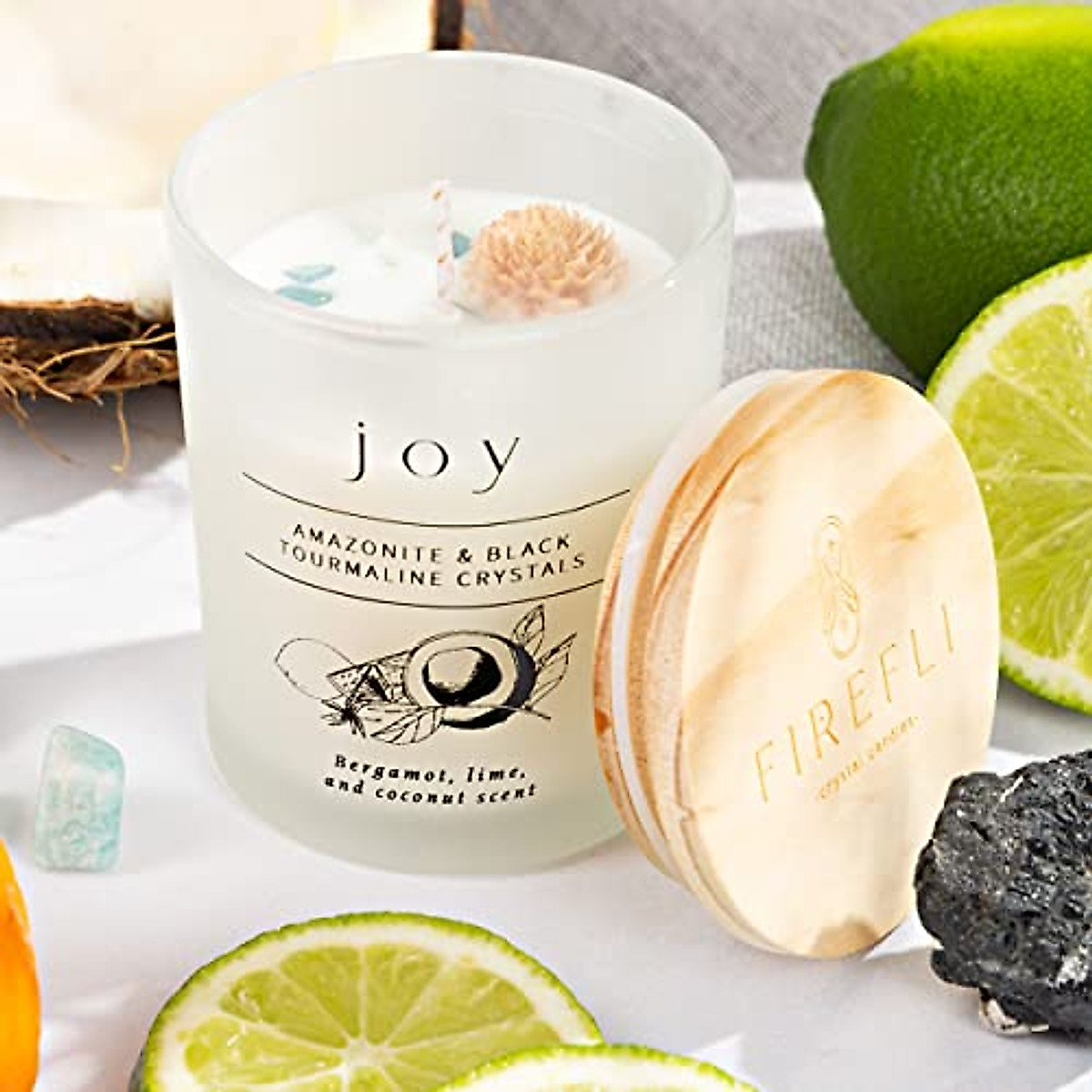 Firefli Crystal Candles 3-Piece Crystal Candle Set with Wood Lids & Dried Flowers | Candles Gifts for Women | 3.5oz Manifestation Candles with Crystals Inside | Soy Wax Scented Luxury Candles
