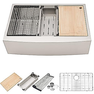 33 Farmhouse Kitchen Sink - Shinmou 33x22x9 Inch Apron Front Kitchen Sinks Stainless Steel Farm Sinks Single Bowl Workstation Kitchen Sink Basin