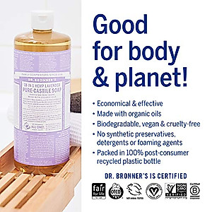 Dr. Bronner’s - Pure-Castile Liquid Soap (Lavender, 16 ounce) - Made with Organic Oils, 18-in-1 Uses: Face, Body, Hair, Laundry, Pets & Dishes, Concentrated, Vegan, Non-GMO
