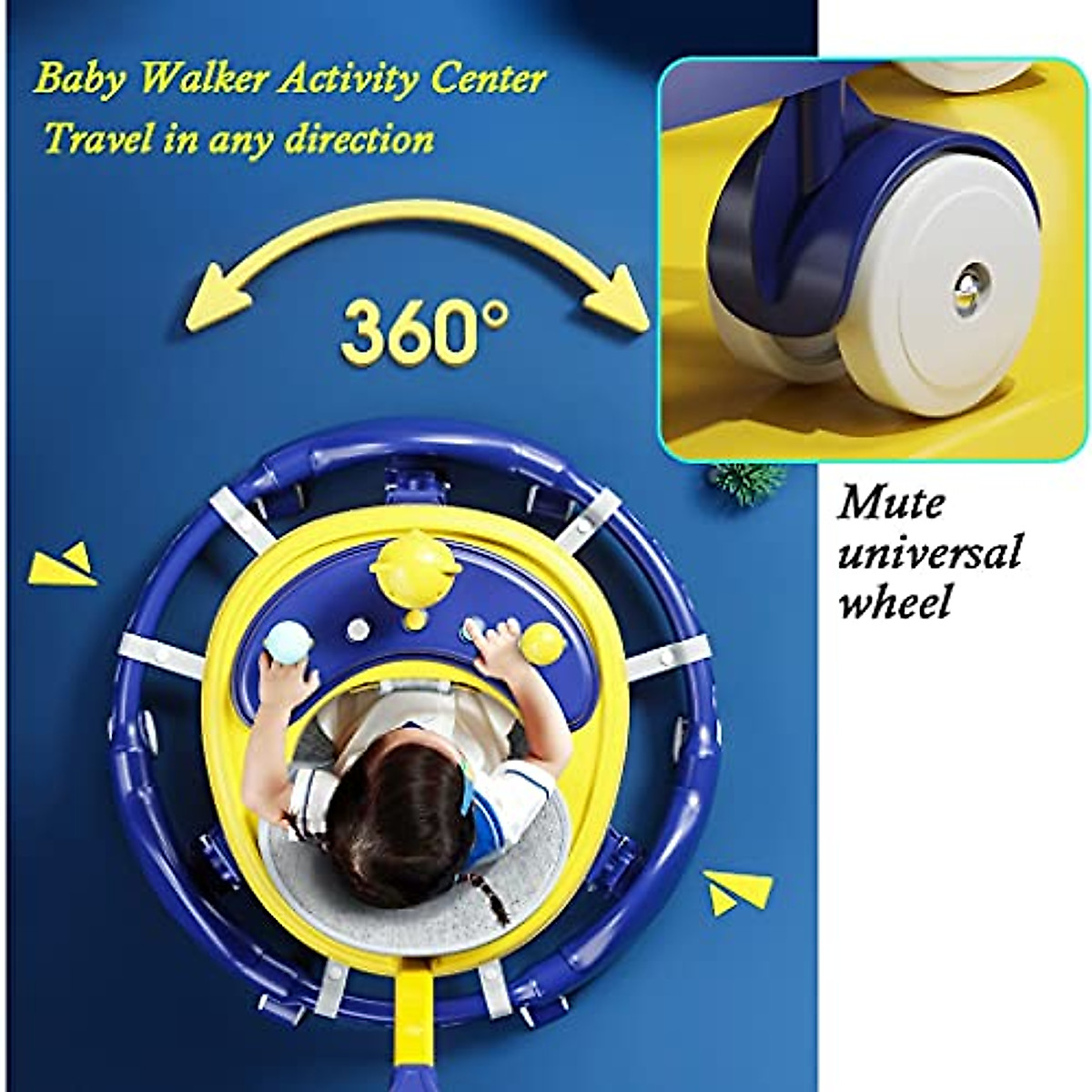 LEIYTFE Folding Walker with Wheels Sit-to-Stand Walker for 6-18 Month Baby,Adjustable Activity Walker,Anti-Rollover Boy and Girl Walker (Color : Blue)