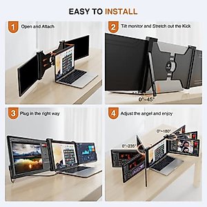 LIMINK 15.4" Portable Triple Monitor for 15.6-18.5” Notebooks | 1080P IPS Double Freestanding Narrow-Bezel Laptop Screen Extender | Compatible with MacOS & Windows | Powered by USB-C & HDMI