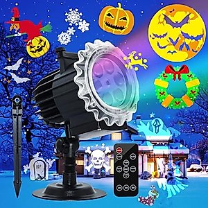 Segotendy Halloween Projector Lights Outdoor, 8 Images Mode Lights Projector with 96 Cartoons, Waterproof Holiday Projector with Remote Control,Timer for Halloween Christmas Decorations Outside/Indoor