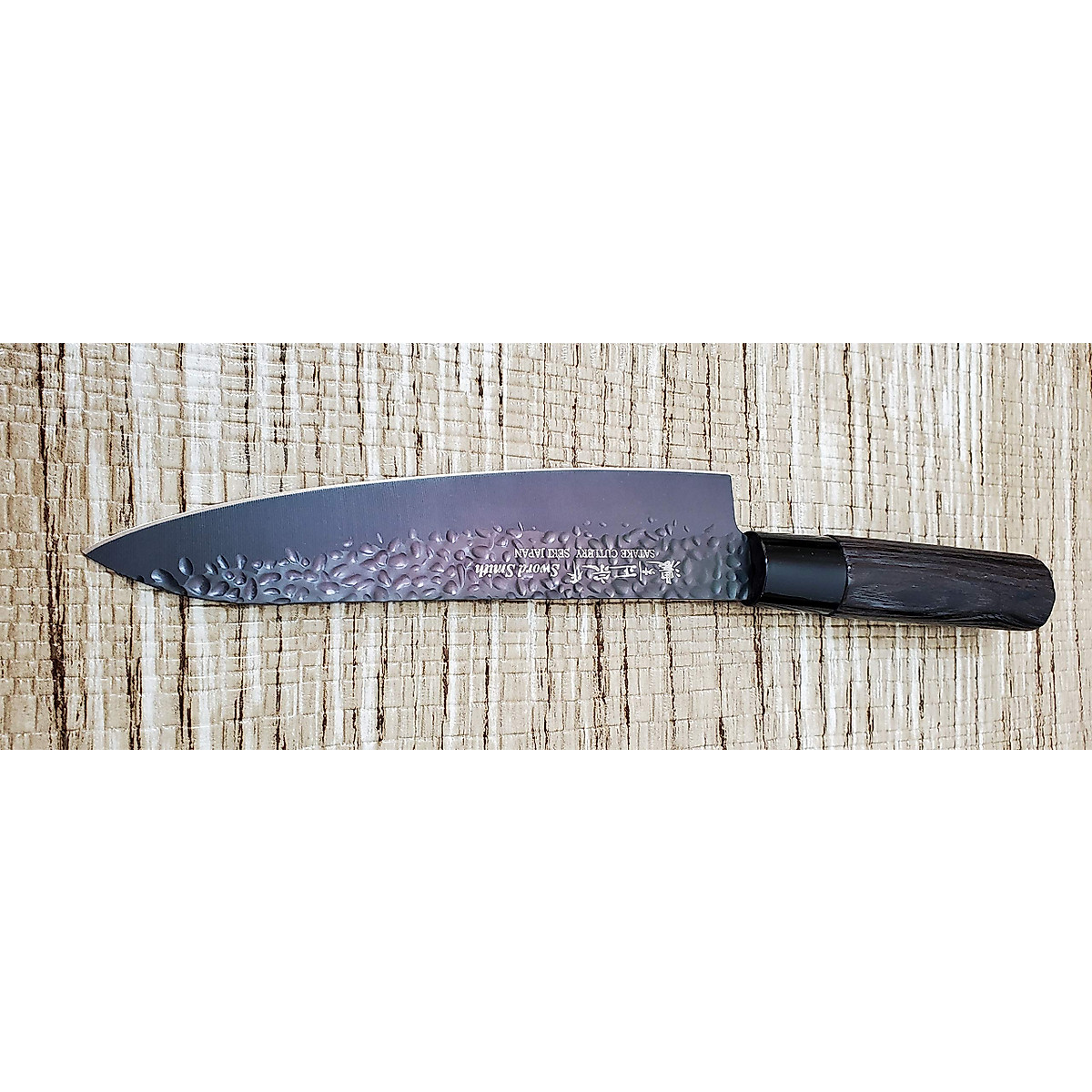 Satake Made in Japan Traditional Hammered Black Rust Resistant Molibdenium, Titanium Coated Chef's Knife (806-039 Santoku Blade 170mm)