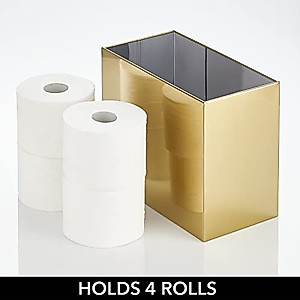mDesign Tall Steel Floor Stand Toilet Paper Organizer, 4-Roll Tissue Storage Holder Container Bin for Bathroom, Fits Under Sink, Vanity, Shelf, in Cabinet, or Corner, Metro Collection - Soft Brass