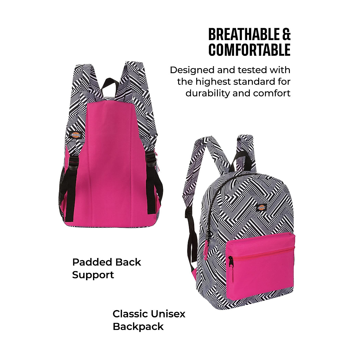 Dickies Freshman Backpack Classic Logo Water Resistant Casual Daypack for Travel Fits 15.6 Inch Notebook (Fushia Black)