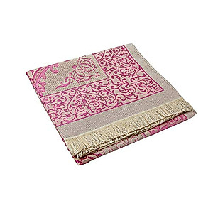 Muslim Prayer Rug and Prayer Beads with Elegant Cylinder Gift Box | Janamaz | Sajadah | Soft Islamic Prayer Rug | Islamic Gifts Set | Prayer Carpet Mat, Taffeta Fabric, Pink