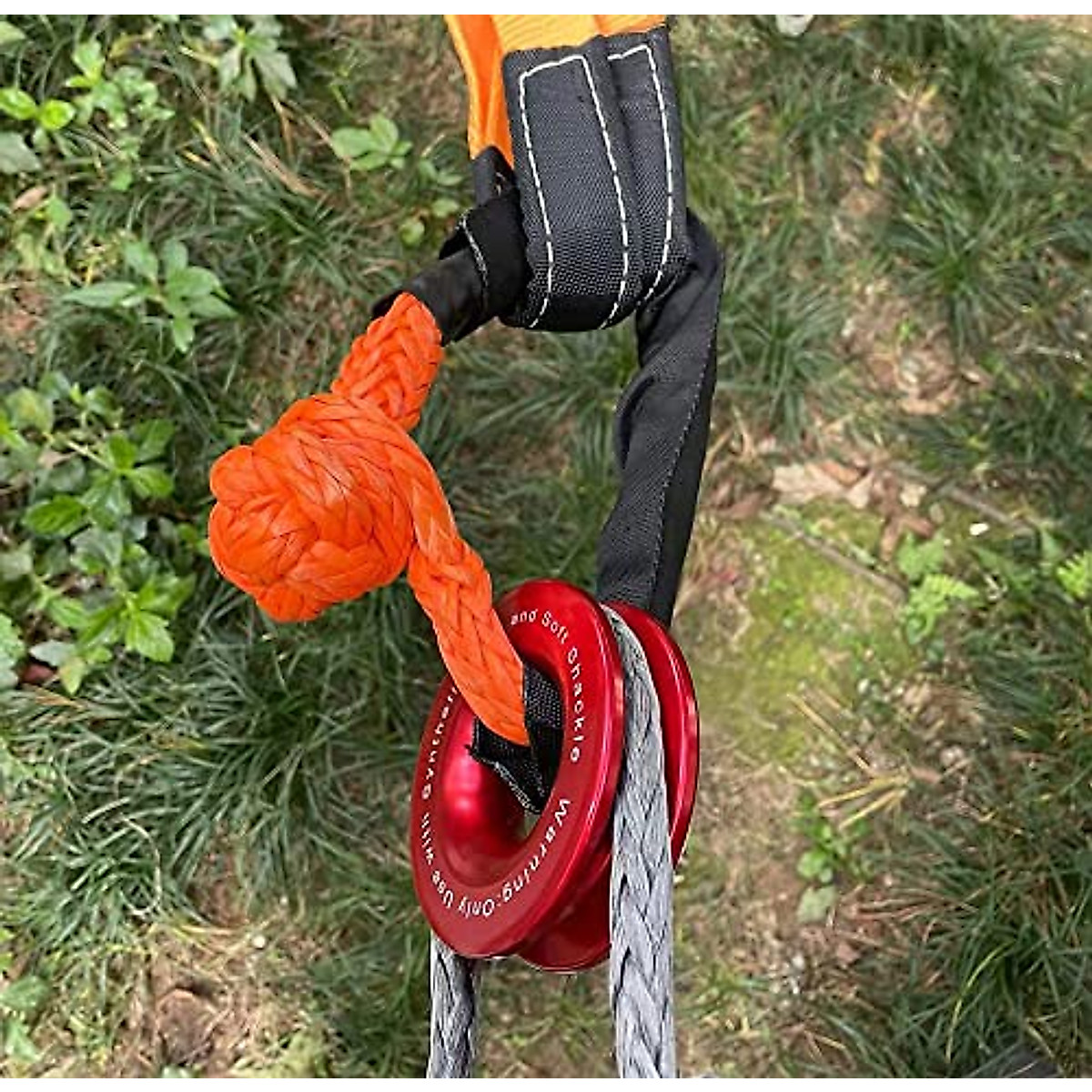 BNEEN Soft Shackle, 1/2" X 24 Inch with Winch Snatch Recovery Ring for ATV UTV SUV Truck Recovery (56000 LBS, 1 Pack Red Ring, 2 Pack Orange Shackle)