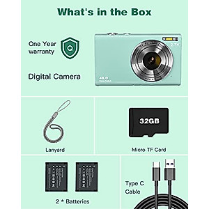 Digital Camera 2.7K 48MP Vlogging Camera, Auto Focus Digital Point and Shoot Camera with 32GB Memory Card,Time Lapse Digital Cameras for Kids Teenagers Students Boys Girls - Green