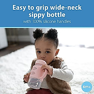 Dr. Brown’s® Milestones™ Wide-Neck Sippy Bottle with 100% Silicone Handles, Easy-Grip Bottle with Soft Sippy Spout, 9oz/270mL, BPA Free, Light-Pink & Ecru, 2 Pack, 6m+