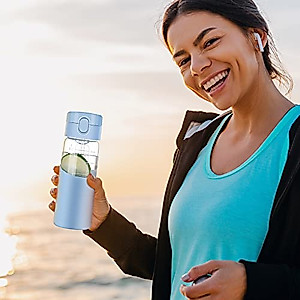 Glass Water Bottle with Straw,Handle Lid and Measurement Scale Silicone Sleeve , Portable Transparent Leak Proof Handy Cup Container for Sport Outdoors Vacation Travel Office ,450ML/15oz (Pink)