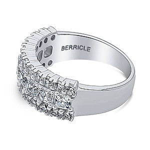 BERRICLE Sterling Silver Art Deco Wedding Rings Cubic Zirconia CZ Anniversary Half Eternity Ring for Women, Rhodium Plated Size 7