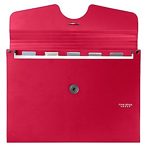 Five Star 6 Pocket Expanding File Organizer, Plastic Expandable File Folders with Pockets and Tab Inserts, Holds 11" x 8-1/2", Bungee Closure, Fire Red (72387)