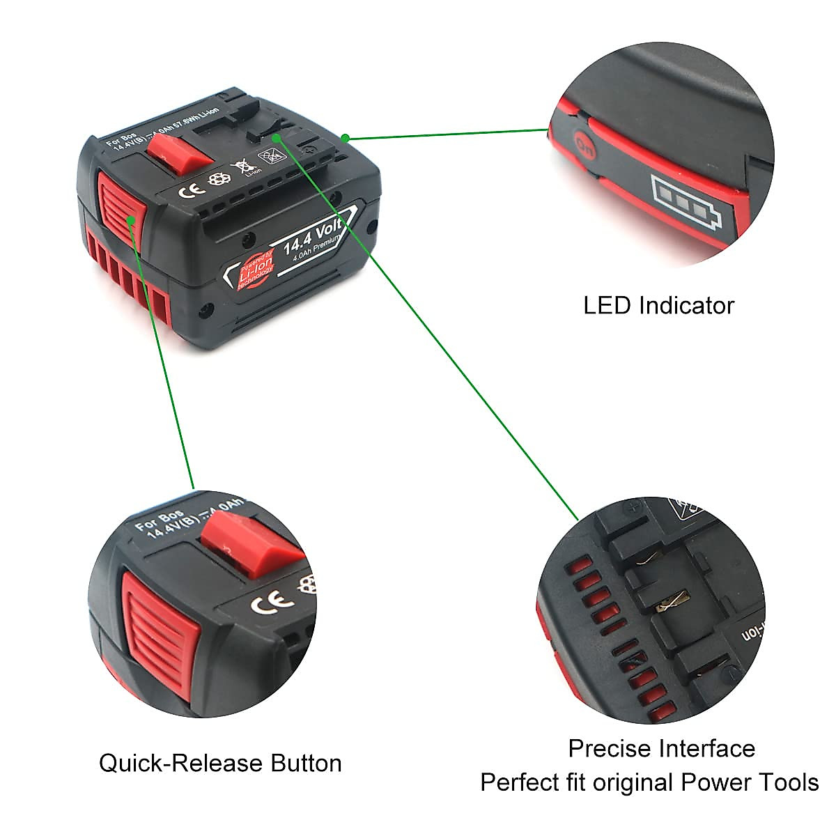 HeShunChang Battery 14.4V 4Ah Replace for Bosch BAT607 BAT607G BAT614 BAT614G 2607336078 2607336150 2607336224 2607336234 2607336318 2607336600 2607336607 2607336608 2607336740
