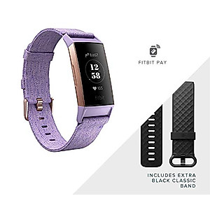 Fitbit Charge 3 SE Fitness Activity Tracker, Lavender Woven, One Size (S & L Bands Included) (Renewed)