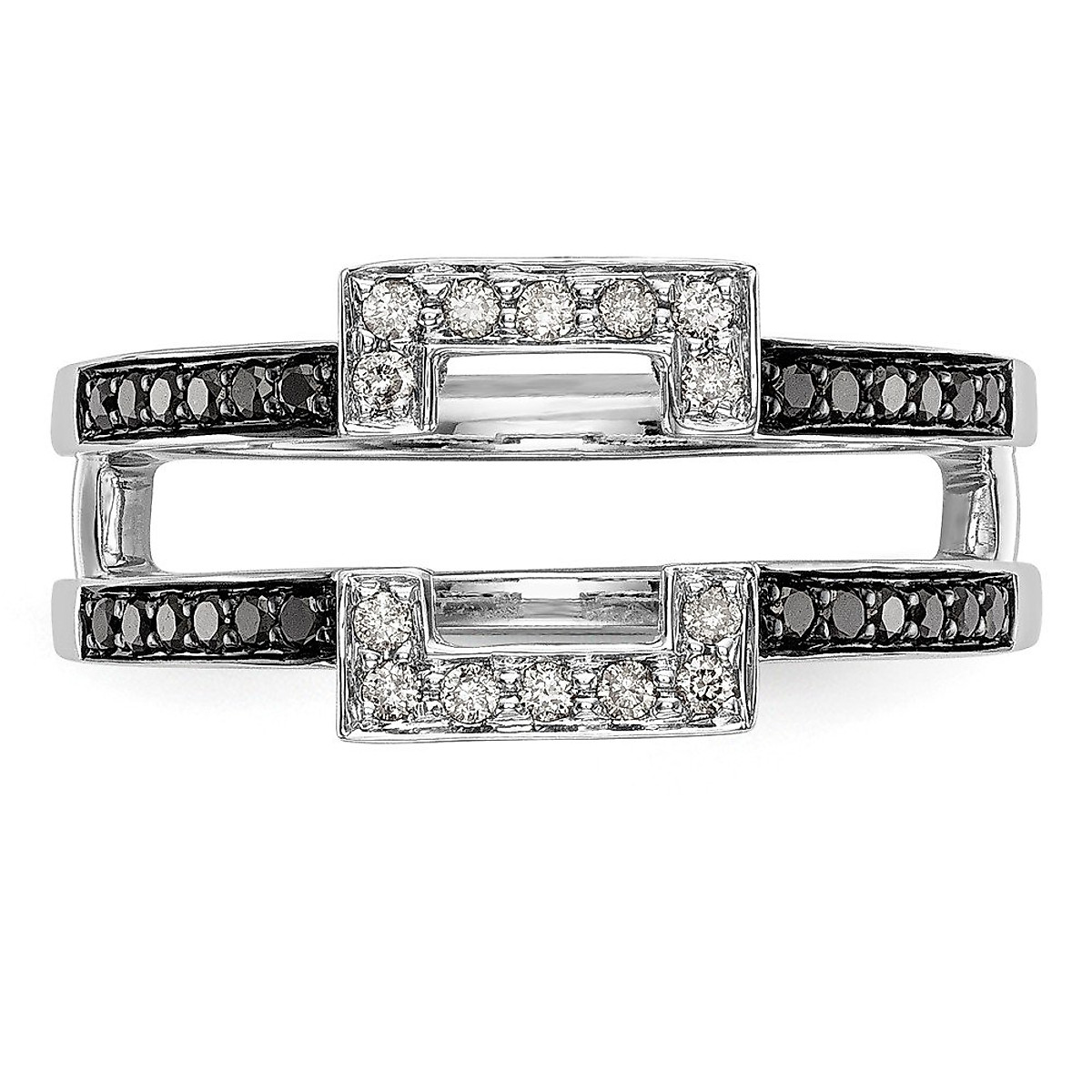 Size 7 - Solid 14k White Gold Black & White Diamond Ring Guard (9mm) (.43ct.)