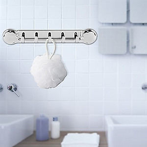 Fdit Powerful Vacuum Suction Cup Towel Holder Wall Mount Coat Bath Towel Hook Hanger Rail Bar with 5 Hooks for Towels Robes Clothing