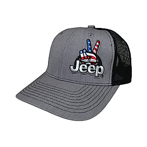 Jeep Wave Logo Trucker Patch Hat - Brushed Cotton/Twill with Embroidered Wave Patch Heather Grey/Black