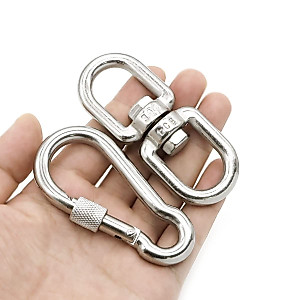 Hamineler 2Pcs M8 304-Stainless Steel Swivel Ring Double Ended Swivel Eye Hook, 2Pcs M8 Spring Hook, for Marine Mooring Swivel Tree Swing, Hanging Hammock, Hanging Rotating Device