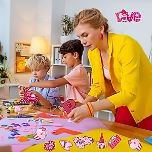 69 Pieces Valentine's Day Cutouts Romantic Gnome Heart Cutouts with 100 Pieces Glue Point Dots Valentines Day Bulletin Board Decorations Valentine Cardboard Paper Cutting for Classroom Decoration