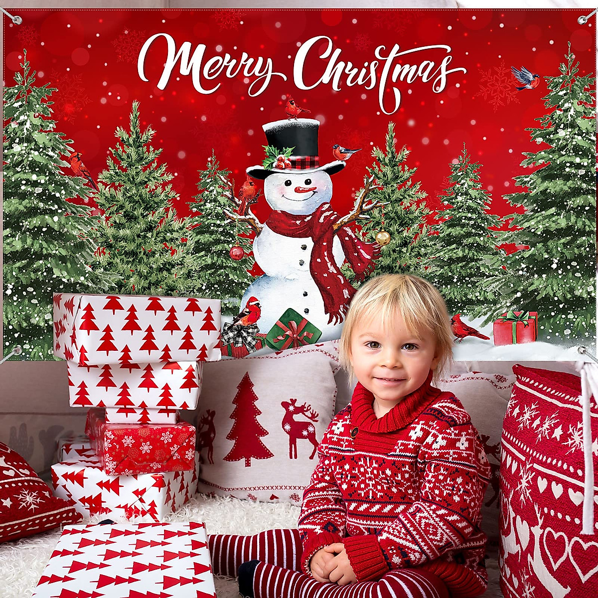 Christmas Backdrop Merry Christmas Party Decoration Christmas Photo Banner Signs Xmas Photography Background Photo Props for Winter New Year Xmas Eve Family Party Decoration Supplies (Snowman)