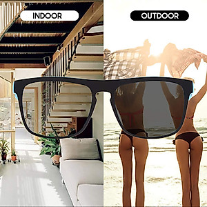 DAYILY Photochromic Polarized Driving Sunglasses Men Square Matte Frame Eyewear Outdoor Sport Cycling UV Protection Glasses(Black Frame/Photochromic Lens)