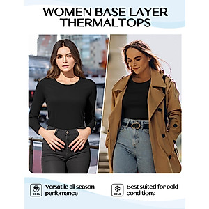 YOGINGO Women's Long Sleeve Thermal Underwear Lightweight Compression Base Layer Warm Shirt 2023 Stretchy Durable Women Fashion Clothing Fall Winter Fashion Premium Comfort XS-2XL Winter Tops Black