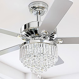 YITAHOME Chandelier Ceiling Fan with Remote, 52 Inch Crystal Fan Light, Indoor Fan Ceiling with 3 Speed, Silent Reversible Motor, Dual-sided Blades, Timer, Balance Kit - Chrome